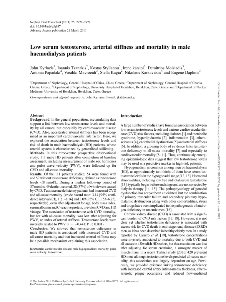 Low Serum Testosterone, Arterial Stiffness and Mortality in Male ...