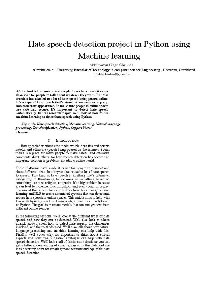Research PAPER ML ABHIMANYU | PDF | Machine Learning | Hate Speech