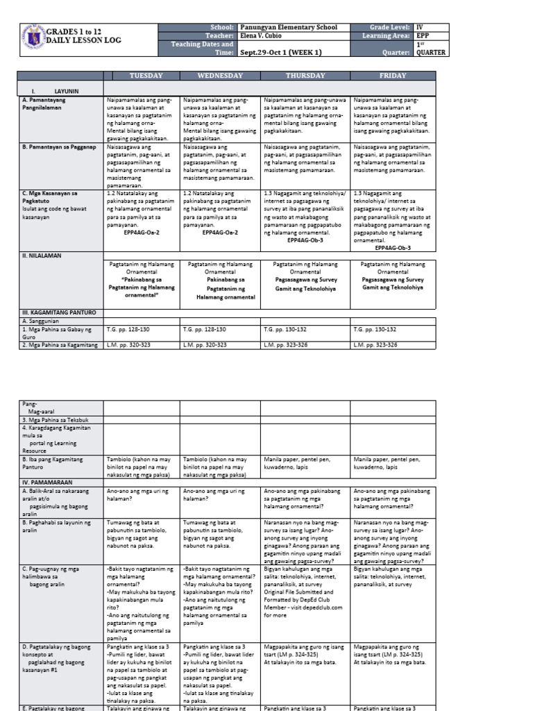 DLL - Epp 4 - Q1 - W1 | PDF