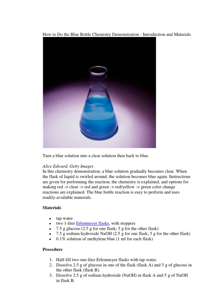 Blue Bottle Color Change Reaction | PDF | Atoms | Chemical Substances
