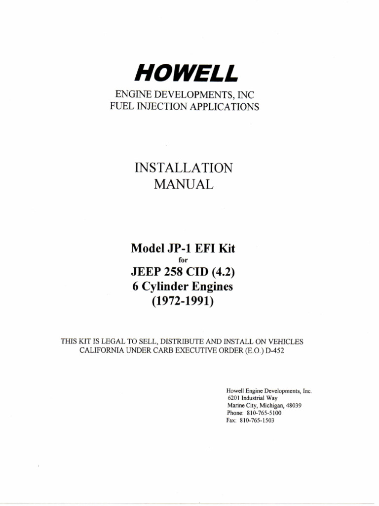 Model JP1 EFI Kit For JEEP 258 CID 4.2 6 Cylinder | PDF | Carburetor | Fuel Injection