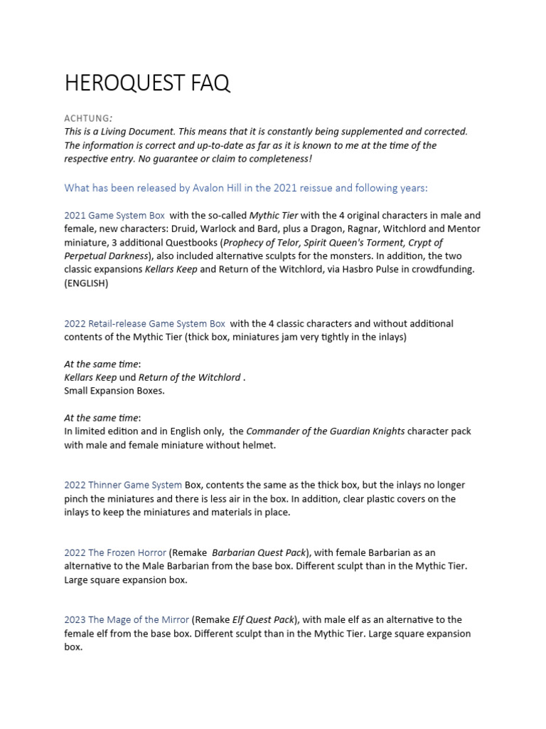 HeroQuest FAQ - English - by StorminWolf Aka Frederik Wunderlich | PDF ...