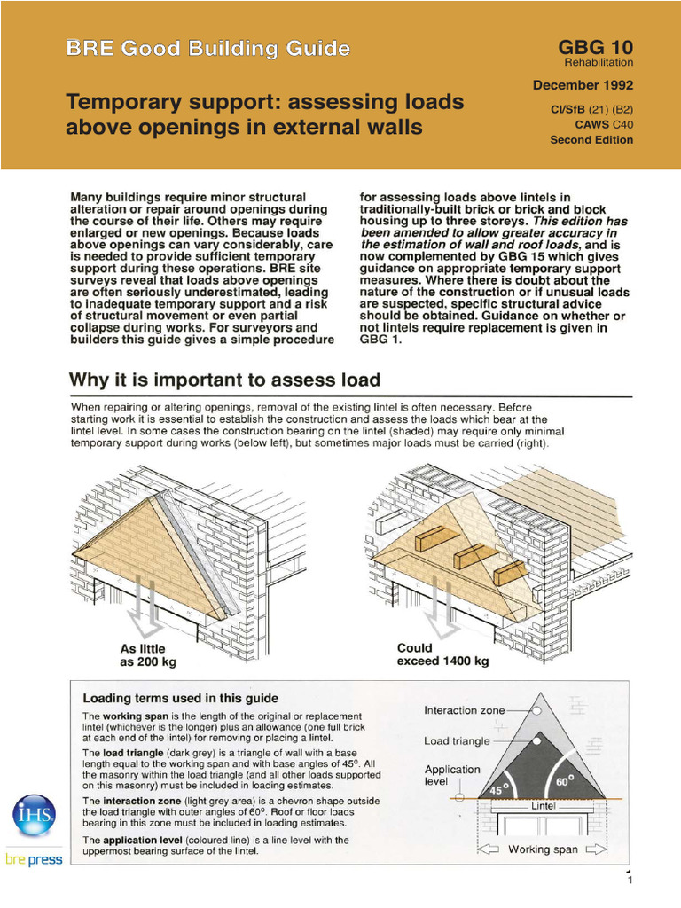 Good Building Guide 10. Temporary Support. assessing loads above ...