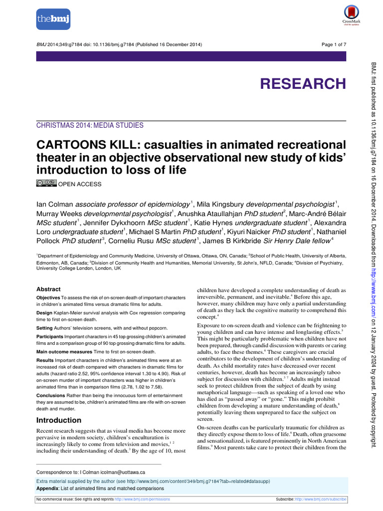 CARTOONS KILL - Casualties in Animated Recreational Theater in An ...