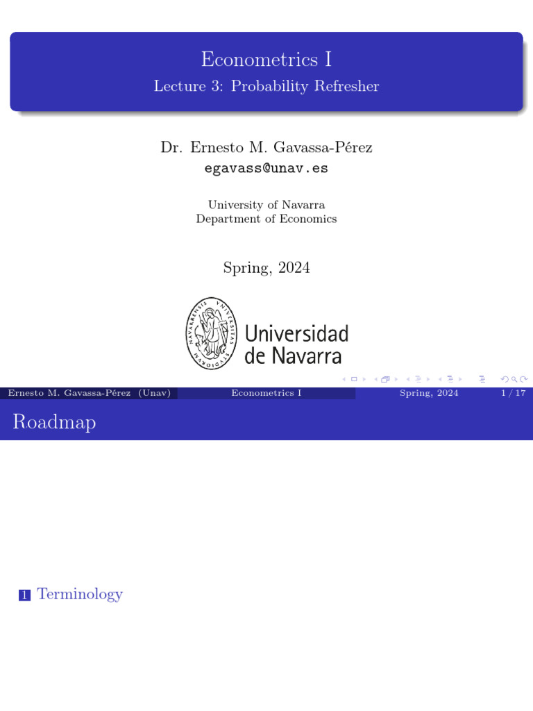 Econometrics Lecture 3 Probability Refresher | PDF | Probability Theory | Probability Distribution
