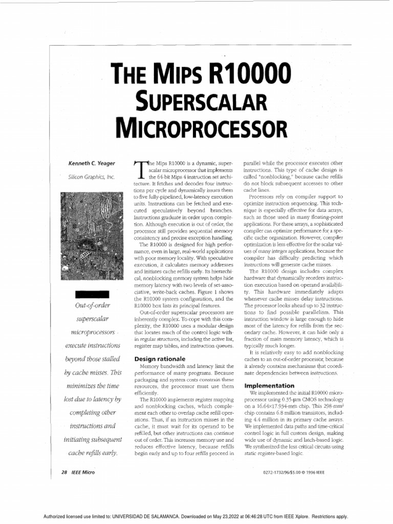 The Mips R10000 Superscalar Microprocessor | Download Free PDF | Cpu Cache | Central Processing Unit