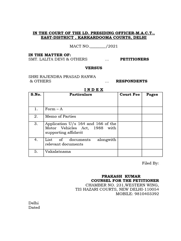 Sample Draft Lalita Devi Death MACT ADV BIRENDER | PDF | Affidavit