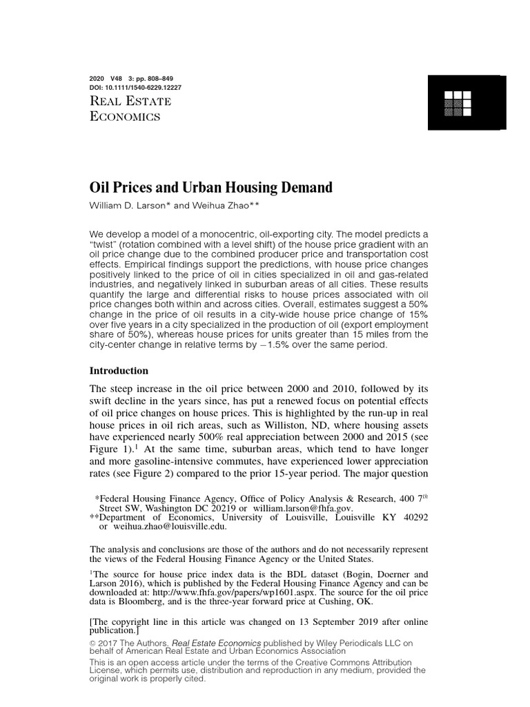 Real Estate Economics - 2017 - Larson - Oil Prices and Urban Housing ...