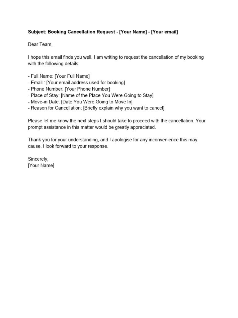 Booking Cancellation Request Template | PDF