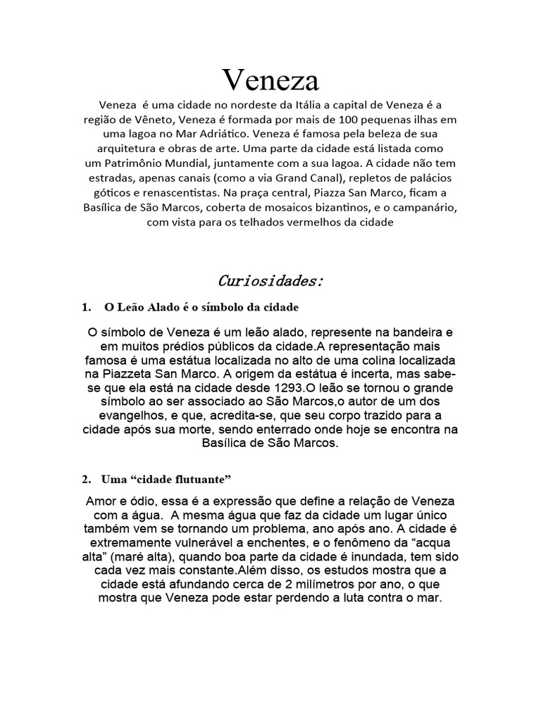 Trabalho de Portugues A Veneza | PDF | Veneza | Italiano (idioma)