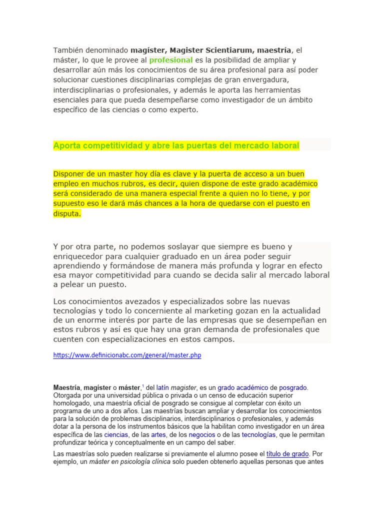 Conceptos de Informe | PDF | Maestría | La educación de pregrado