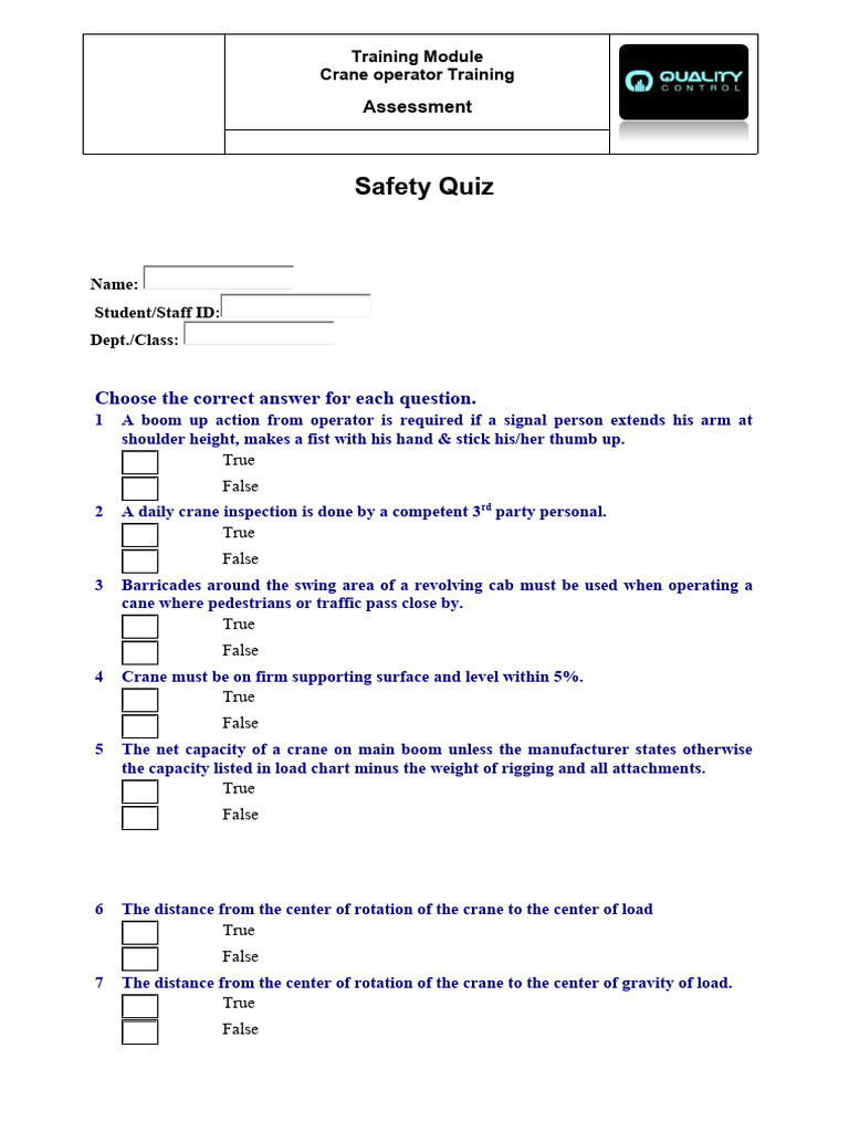 Crane Operator Training Assessment | PDF | Crane (Machine) | Electrical ...