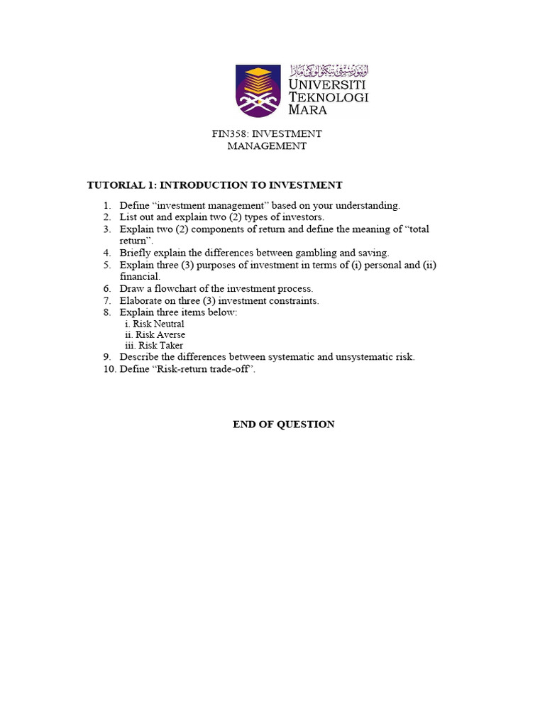 Tutorial 1 Fin358 | PDF