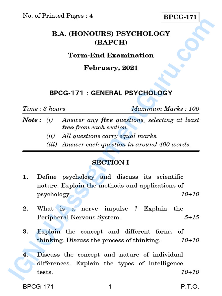 BPCG-171 General Psychology Exam Papers | PDF | Psychology ...