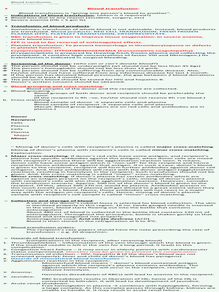 Blood Transfusion | PDF | Tissue (Biology) | Pathology