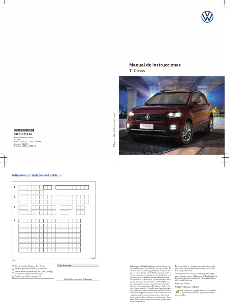 Manual Instrucciones T-Cross 2022 | PDF | Airbag | Volkswagen