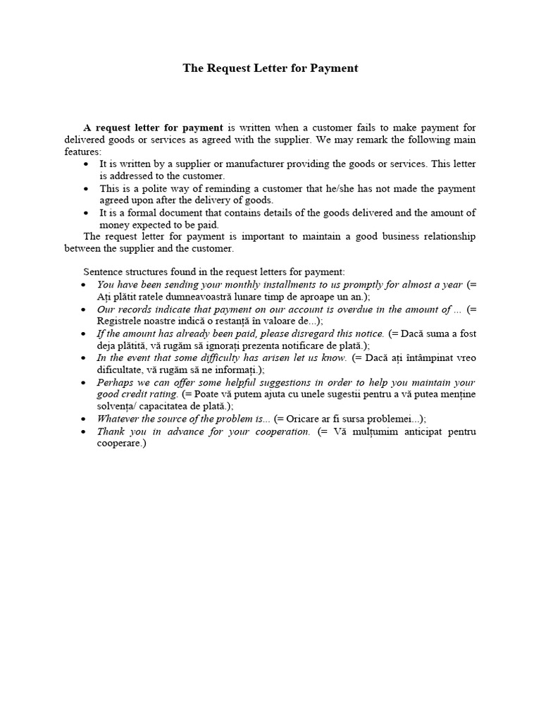 Payment Request Letter Guide | PDF | Mail | Business