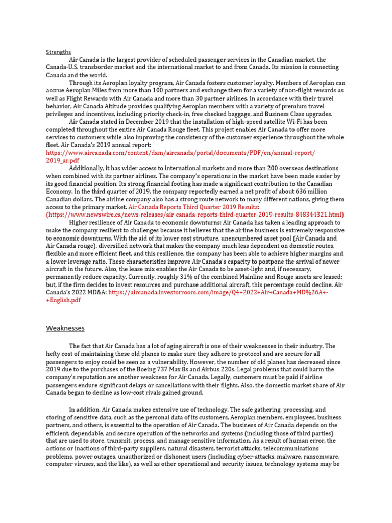 Air Canada SWOT Analysis and Challenges | PDF | Computer Security ...