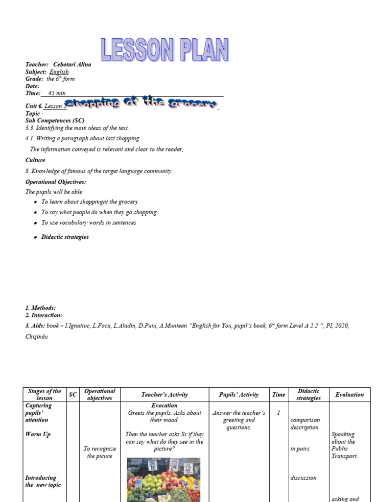 Grocery Shopping for Class 6 Students | PDF | Vocabulary | Learning