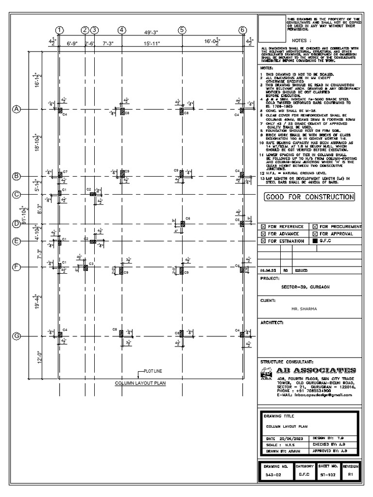 Sec-39 Column Layout Plan | PDF