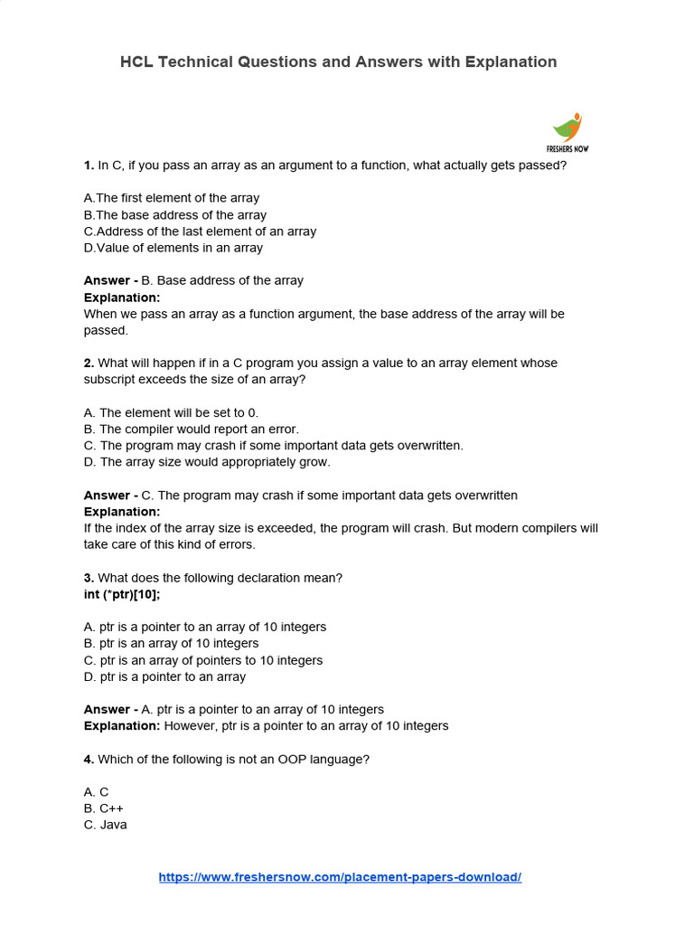 HCL Technical Questions and Answers | PDF | Pointer (Computer ... HCL Technical Questions and Answers | PDF | Pointer (Computer ...