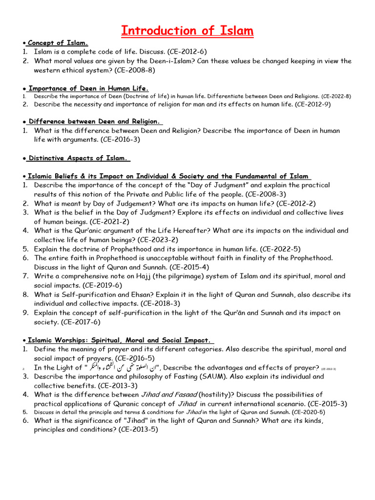 Isl-Past Papers - Topic Wise QS.# | PDF | Religious Faiths | Abrahamic ...