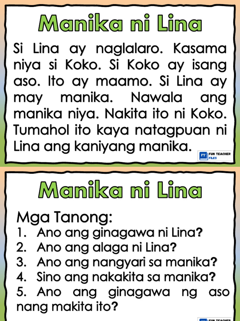 Filipino Reading Materials With Comprehension Questions Set 2 | PDF