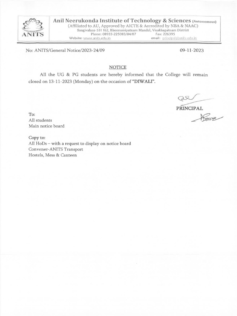 DIWALI Holiday Circular For Students | PDF