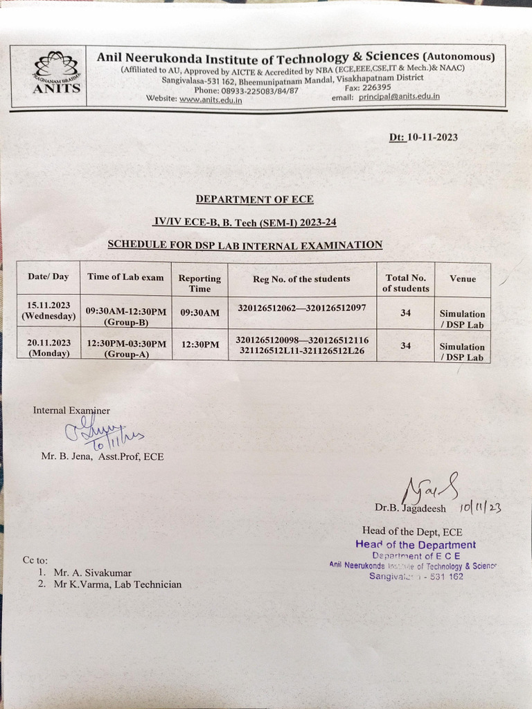 DSP Lab Internal Circular | PDF
