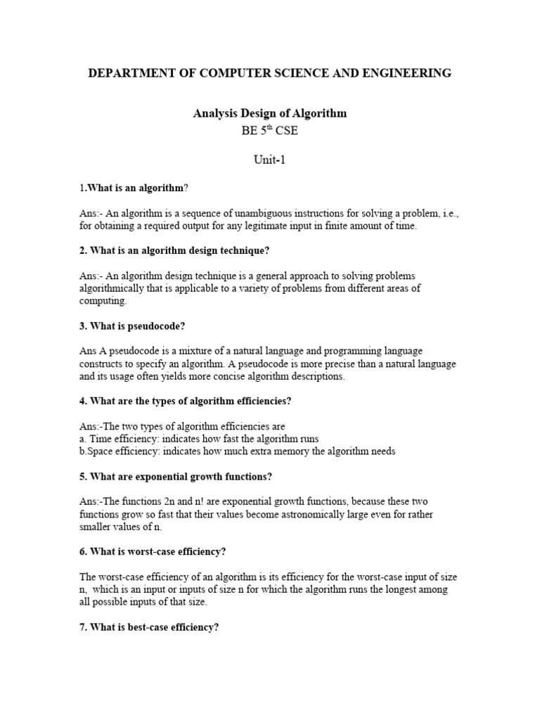 ADA QB Sol | PDF | Algorithms | Computational Science
