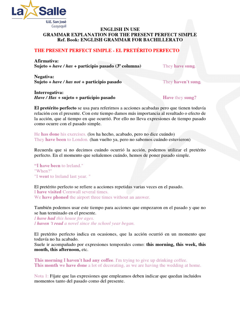 PRESENT PERFECT SIMPLE GRAMMAR EXPLANATION | PDF | Lingüística | Gramática