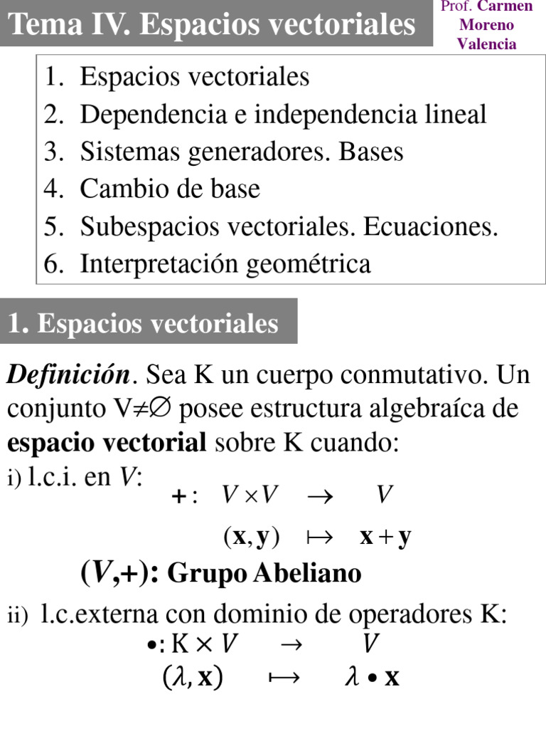 Espacios Vectoriales. Tema 4 | Descargar gratis PDF | Espacio vectorial | Base (álgebra lineal)