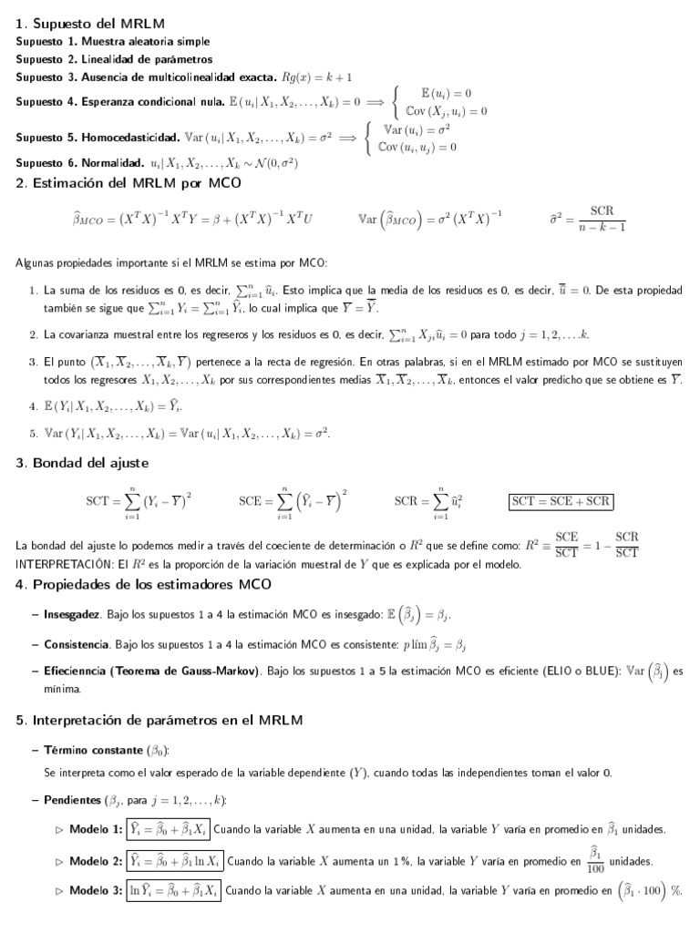 Formulario | Descargar gratis PDF | Mínimos cuadrados ordinarios | Enseñanza de matemática
