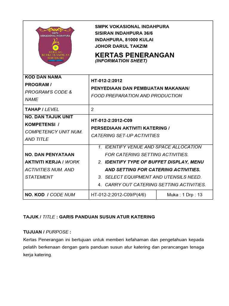 KP 4 Edit (Garis Panduan Susun Atur Katering) | PDF
