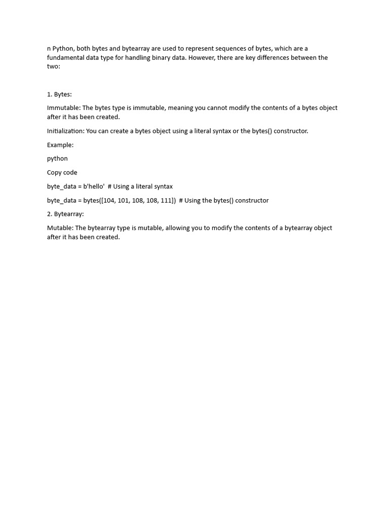 Bytes and Bytearray in Python | PDF | Technology & Engineering