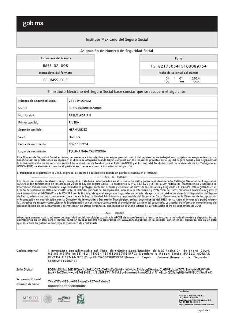 Num. de Imss Editable | Descargar gratis PDF | Gobierno