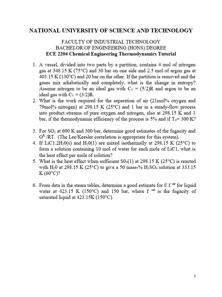 ECE 2204 Tutorial Soln Thermodynamics | PDF