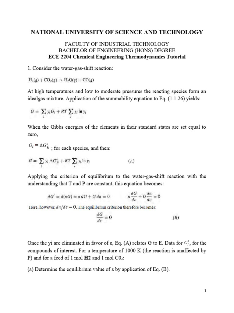 ECE 2204 Tutorial Chemical RXN Equilibria | PDF | Teaching Methods ...
