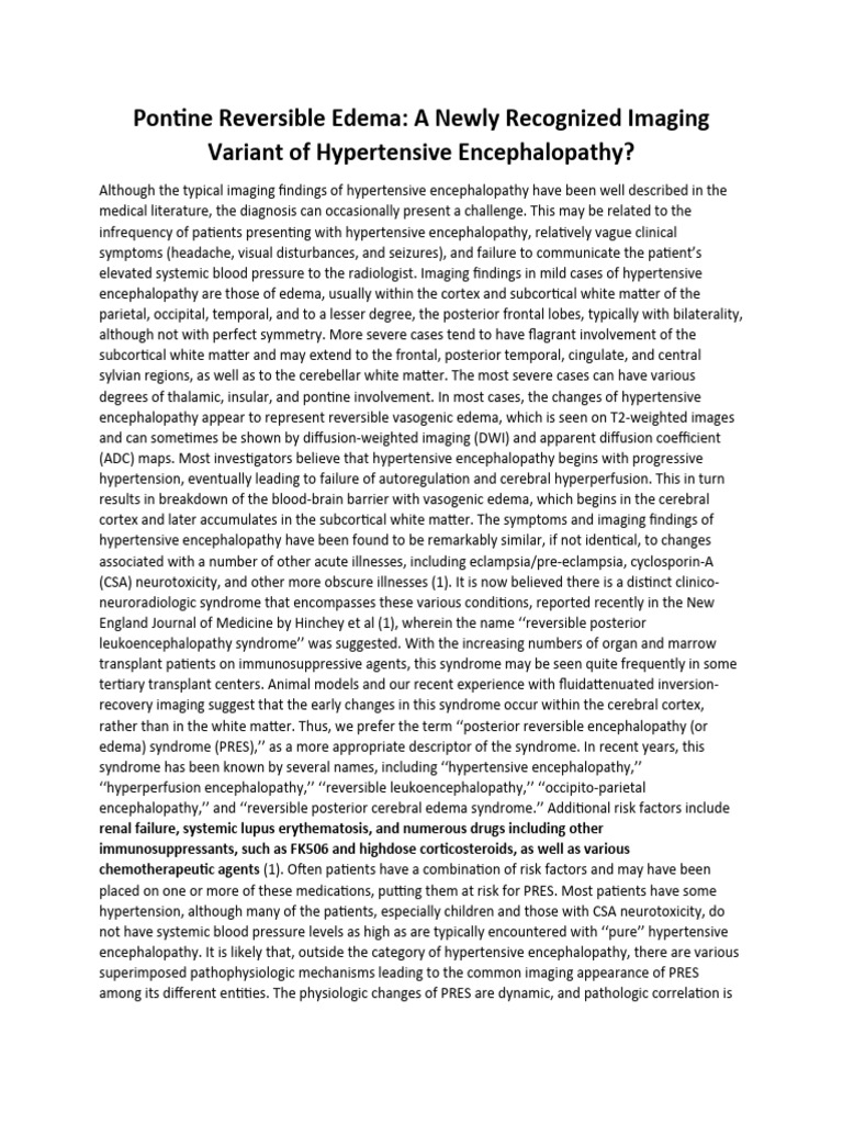 Pontine Reversible Edema | PDF | Hypertension | Thalamus