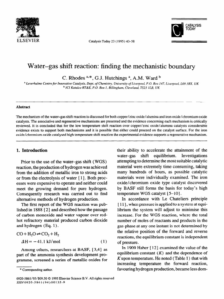 Mechanisms of Water-Gas Shift Reaction | PDF | Catalysis | Adsorption