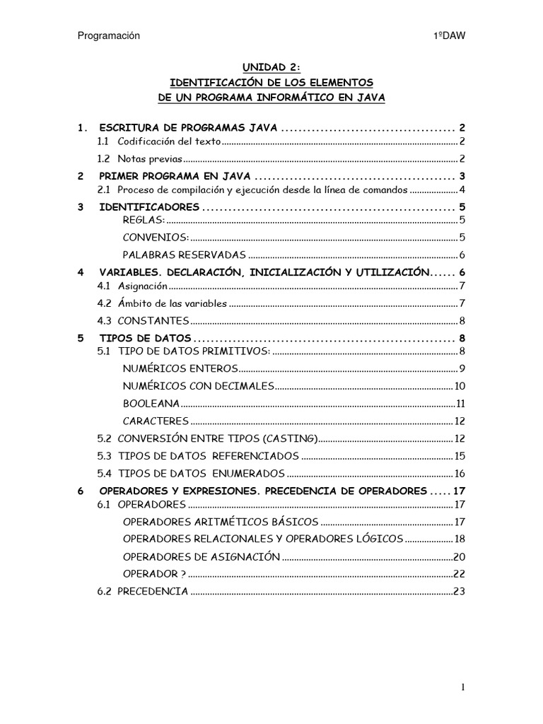 UNIDAD 2 Introduccion Java | PDF | Java (lenguaje de programación) | Tipo de datos