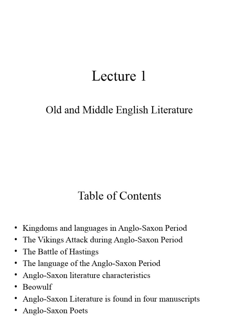 Literature Lecture 1 | PDF | Wessex | Anglo Saxons