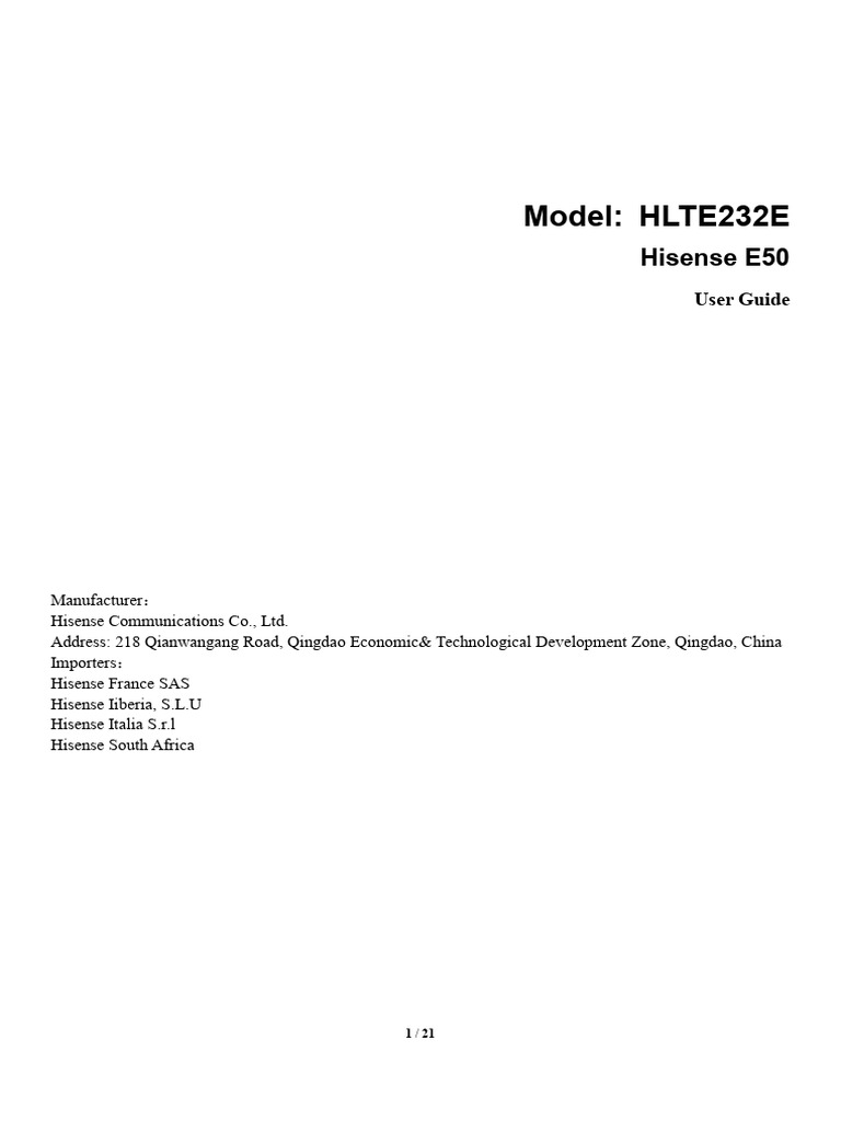 Hisense Mobile Manual E50 | PDF | Battery Charger | Computer Network