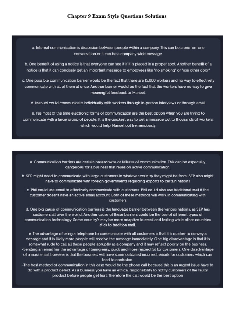 Exam Solutions for Chapter 9 | PDF | Teaching Methods & Materials | Technology & Engineering