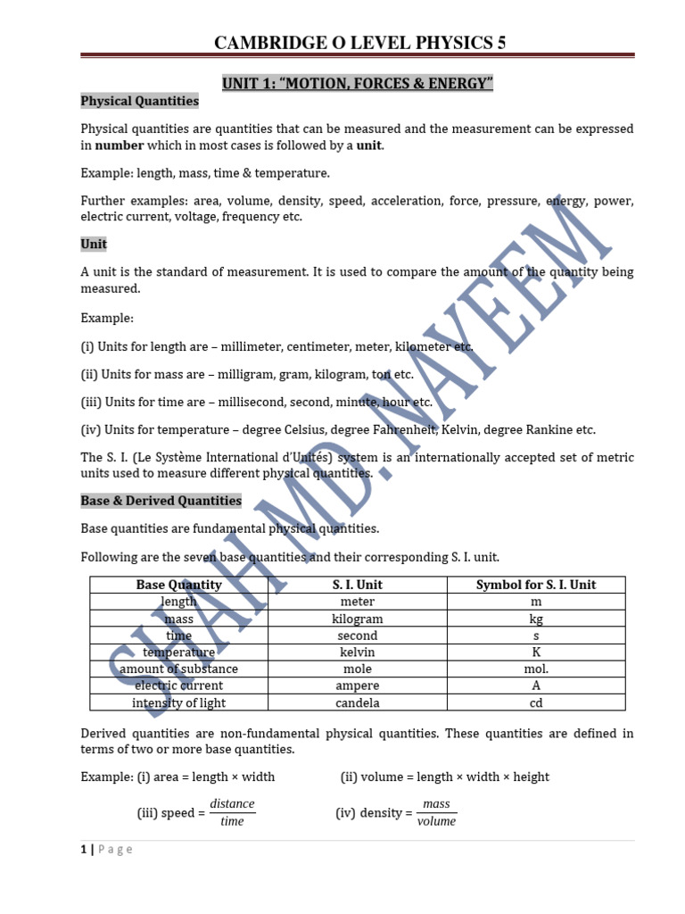 5054 Topic 1 - Motion, Forces and Energy | PDF | Significant Figures ...