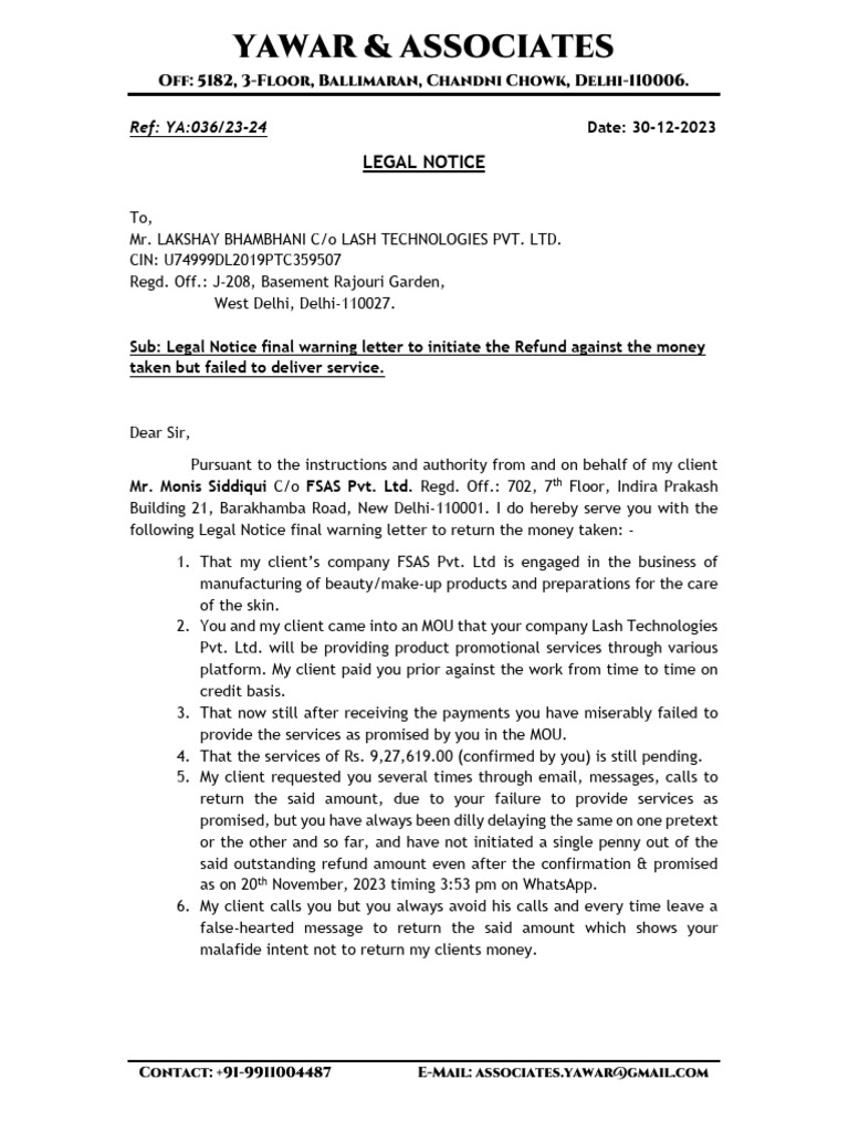 Legal Notice | PDF | Money | Common Law