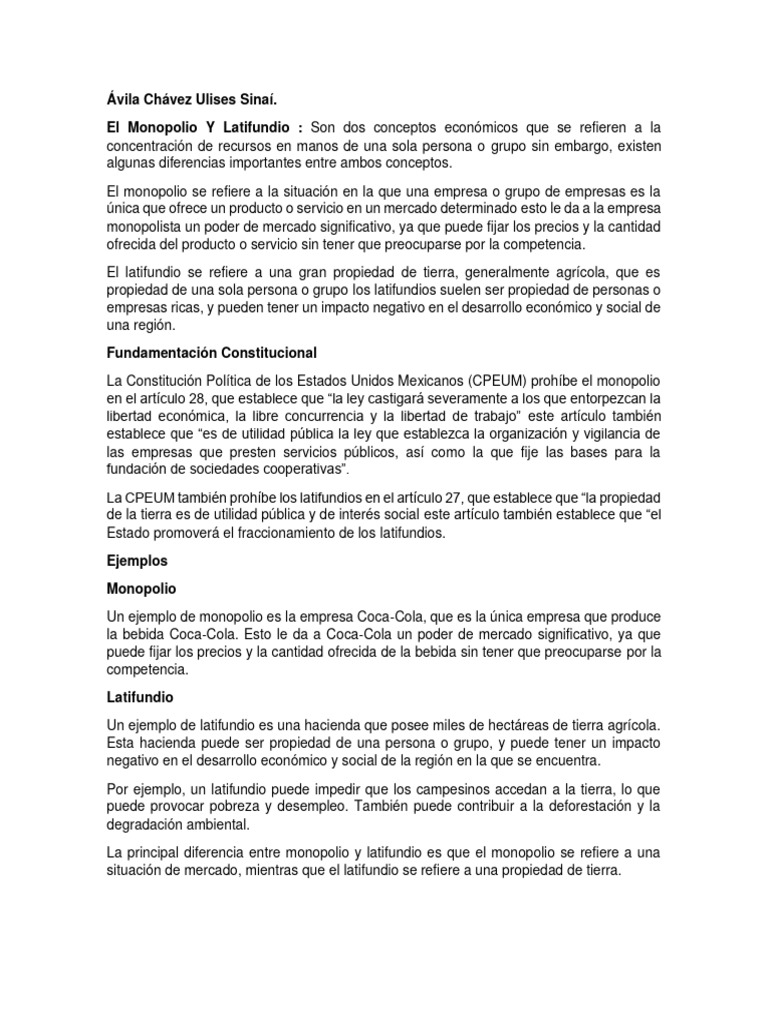 Monopolio Y Latifundio | PDF | Monopolio | Mercado (economía) Monopolio Y Latifundio | PDF | Monopolio | Mercado (economía)