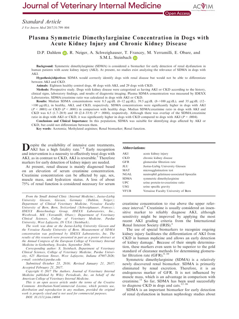 Veterinary Internal Medicne - 2017 - Dahlem - Plasma Symmetric ...