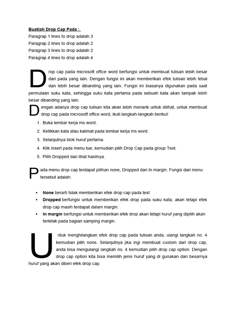 Fungsi dan Cara Membuat Drop Cap di Word | PDF