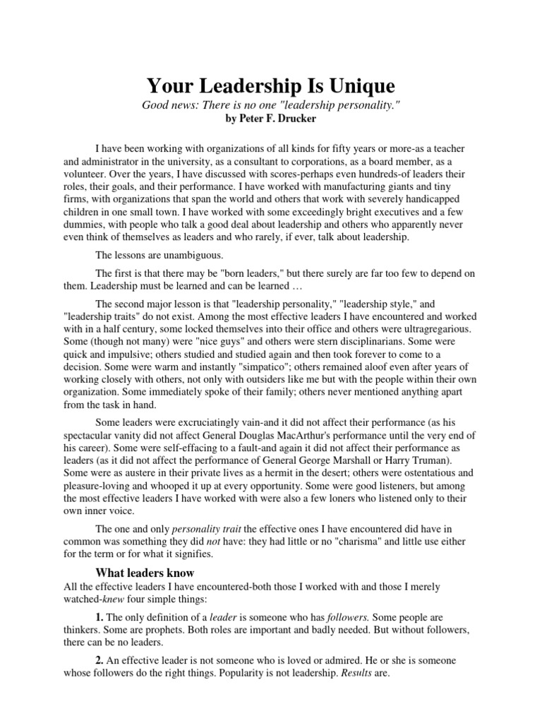 Article On Leadership - Drucker | PDF | Leadership
